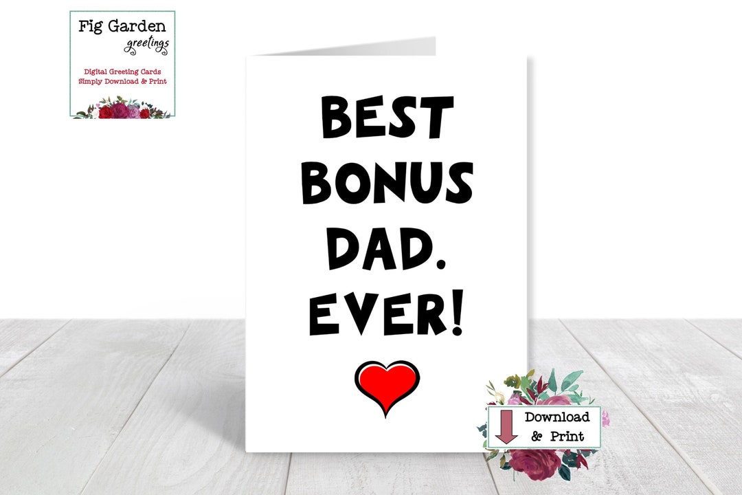 Printable Bonus Dad Fathers Day Card for Stepfather, FUN Instant ...