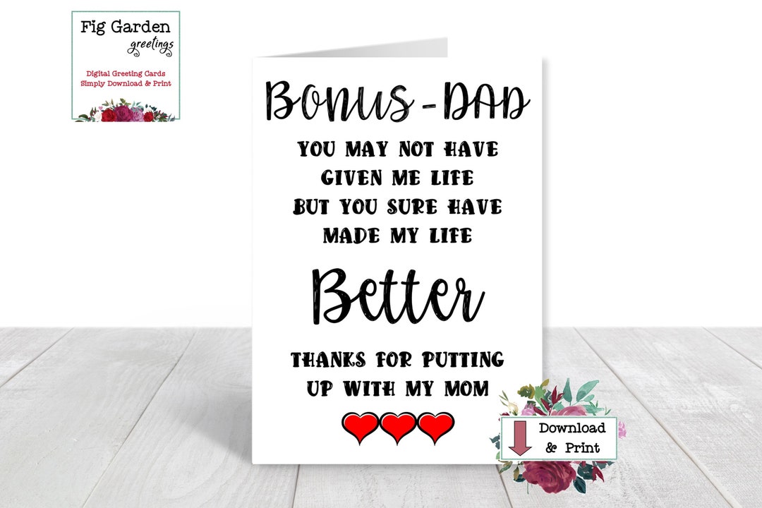 Bonus Dad Fathers Day Card for Step Daddy Printable Card Instant ...