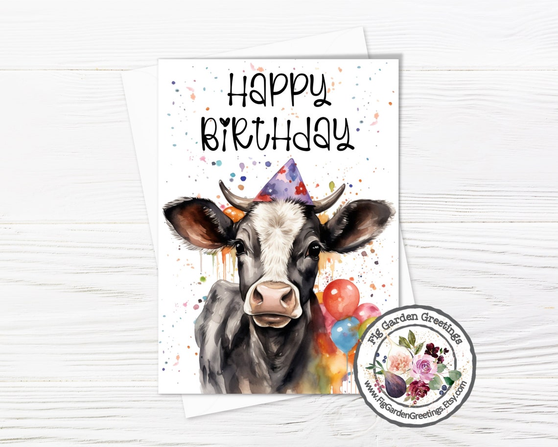 Cow Birthday Card - Printable Happy Birthday Card Featuring a Happy Cow ...