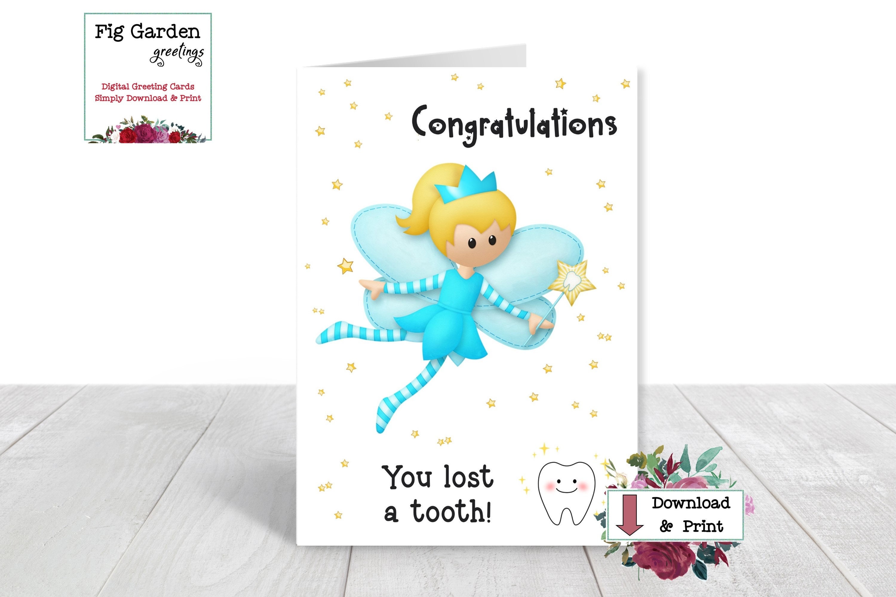 Tooth Fairy Card for Boy or Girl, Lost Tooth Card, Congratulations You ...