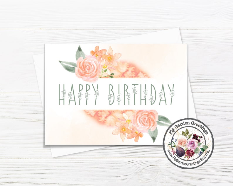 Printable Birthday Card Pretty Watercolor Peach Flowers Mom Sister ...