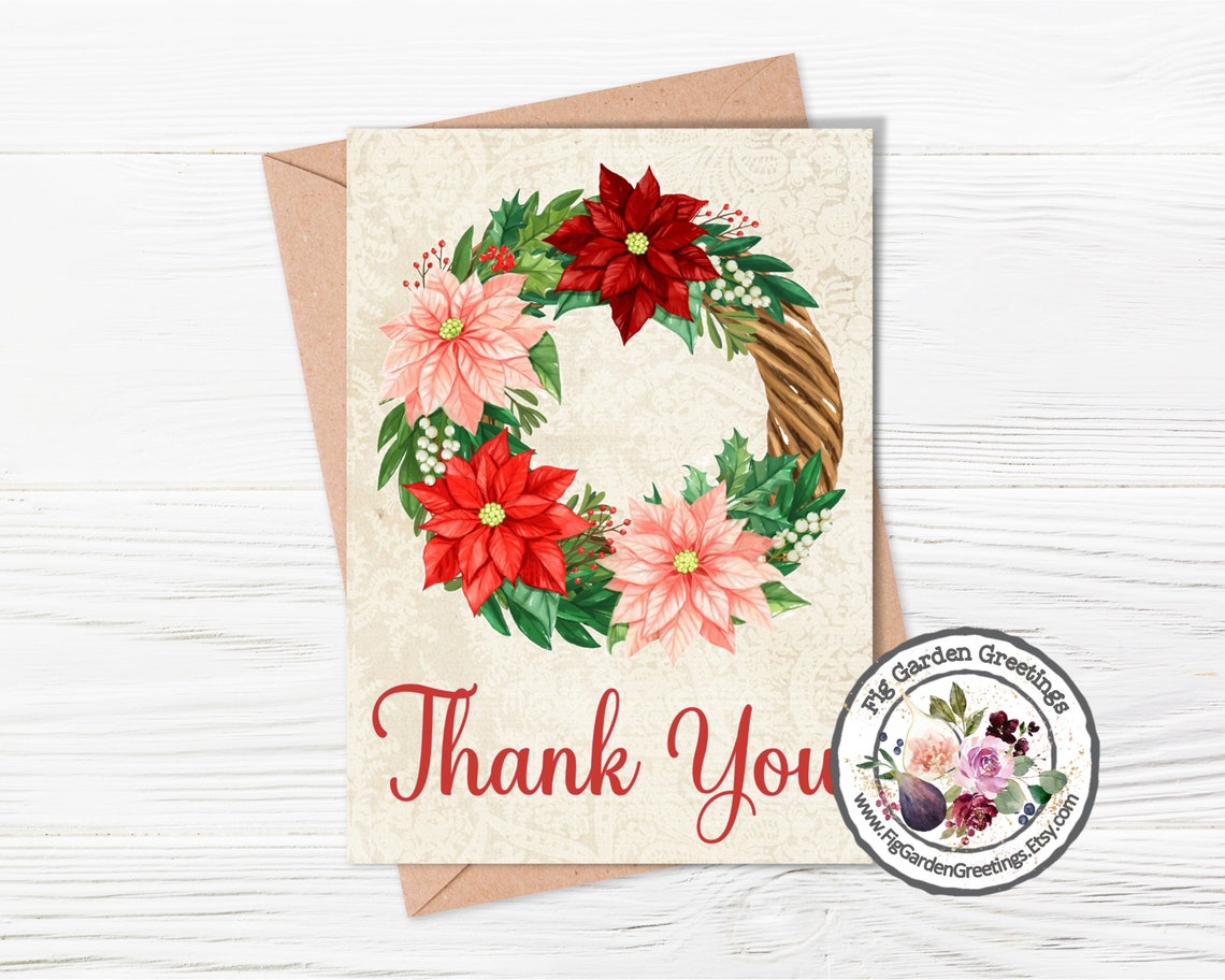 Christmas Thank You Card, Printable Thank You Greeting Card, Merry ...