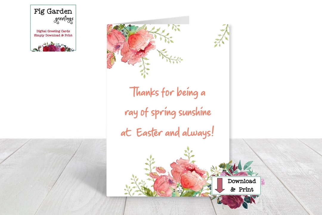 Printable Easter Card, Thanks for Being a Ray of Spring Sunshine at ...