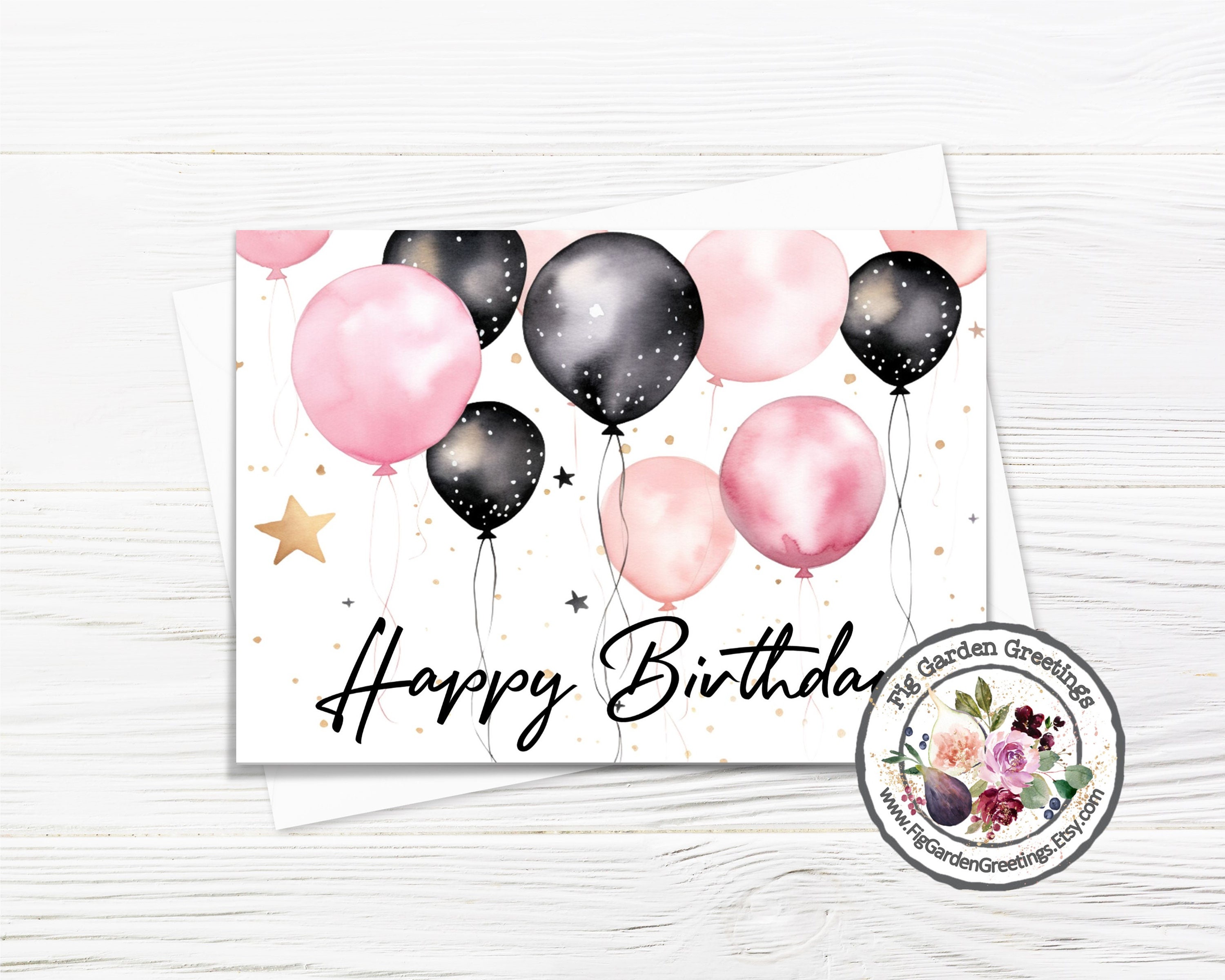Birthday Card, Printable Birthday Card With Balloons, Digital Download ...