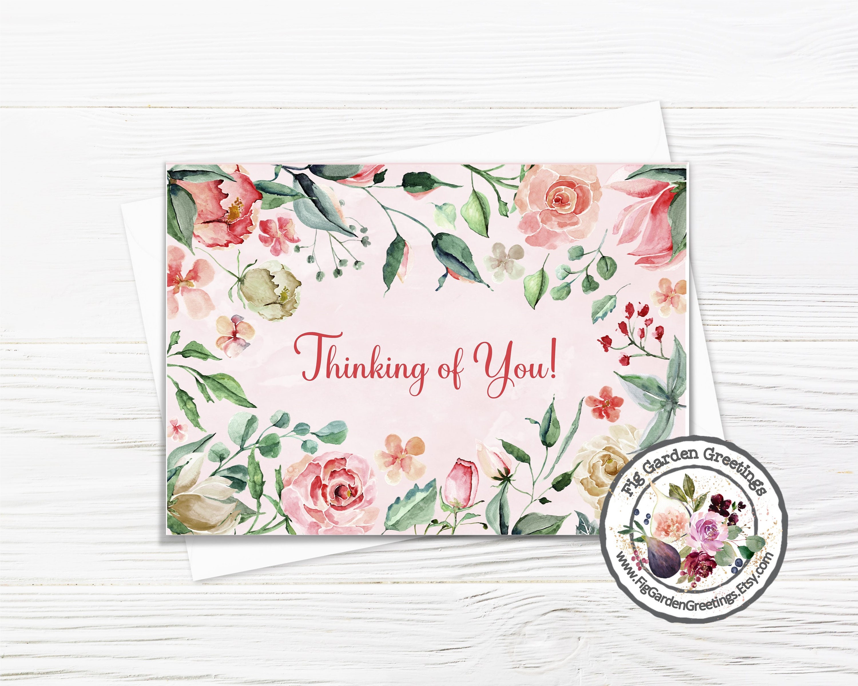 Printable Thinking of You Card for Her, Watercolor Pink Roses, Floral ...