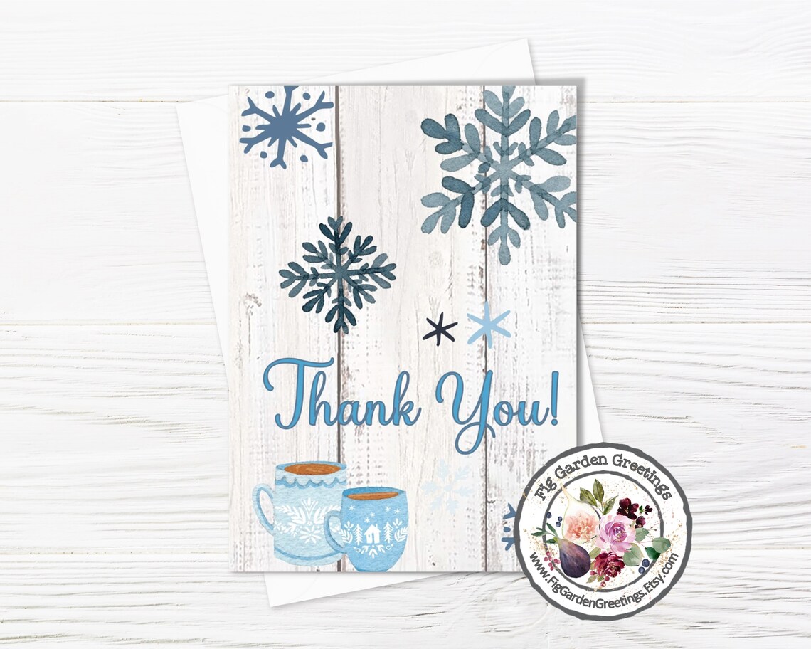 Printable Thank You Card, Winter Snowflakes, Tea Cup, Shiplap ...