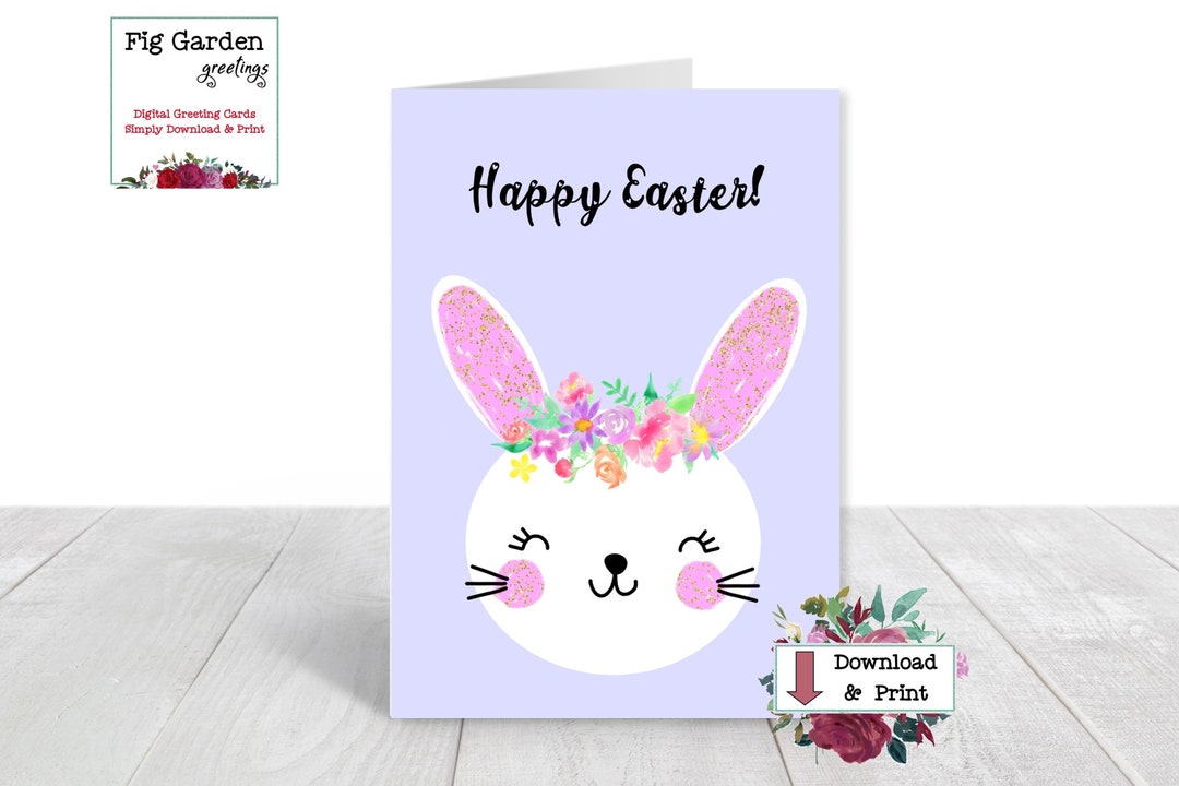 Cute Easter Card, Bunny Printable Greeting for Baby, Kids, Grandchild ...