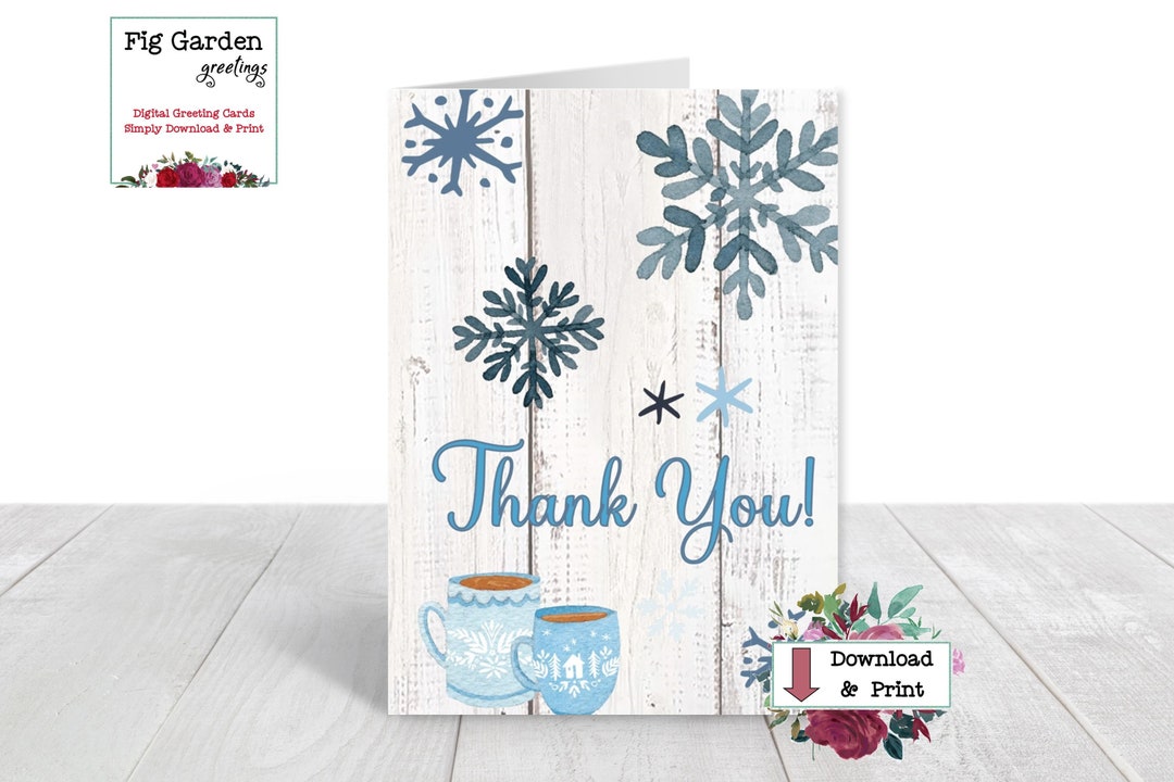 Printable Thank You Card, Winter Snowflakes, Tea Cup, Shiplap ...