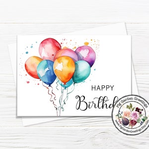 Happy Birthday Card - Printable Birthday Card With Watercolor Balloons ...