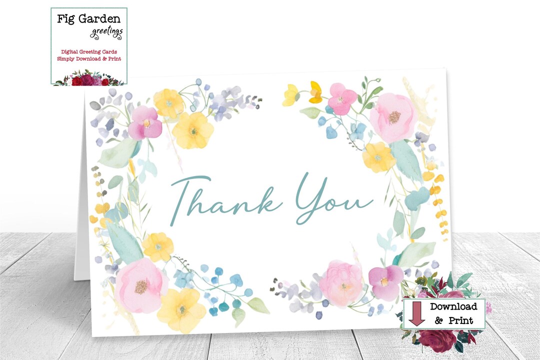 Digital Thank You Card, Printable Thank You Card, Pretty Thank You Card ...