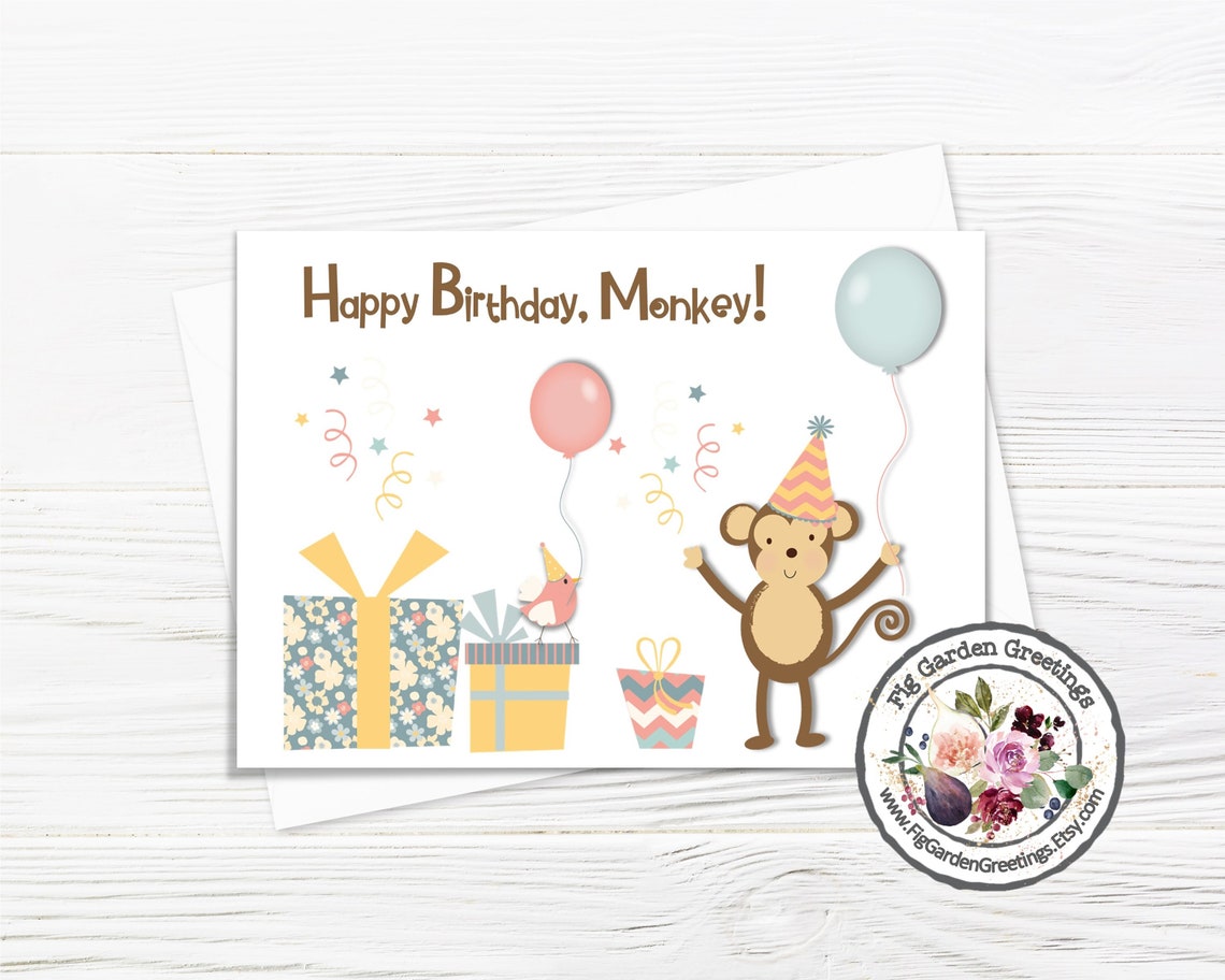 Monkey Birthday Card, Printable Card for Your Little Monkey, Great for ...