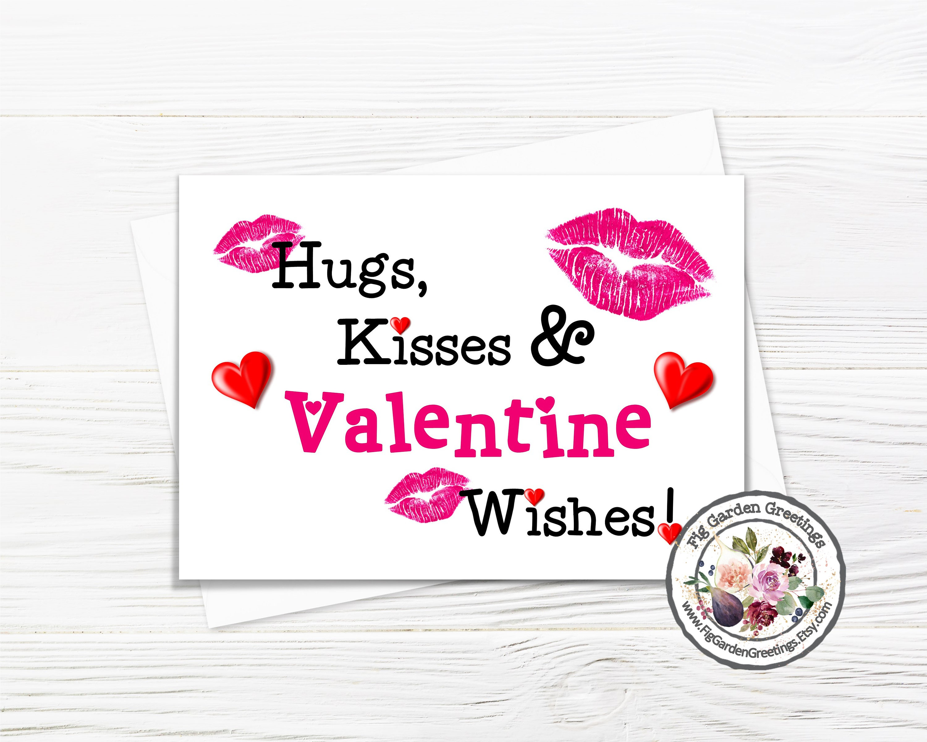 Printable Valentine's Day Card, Hugs Kisses and Valentine Wishes, EASY ...