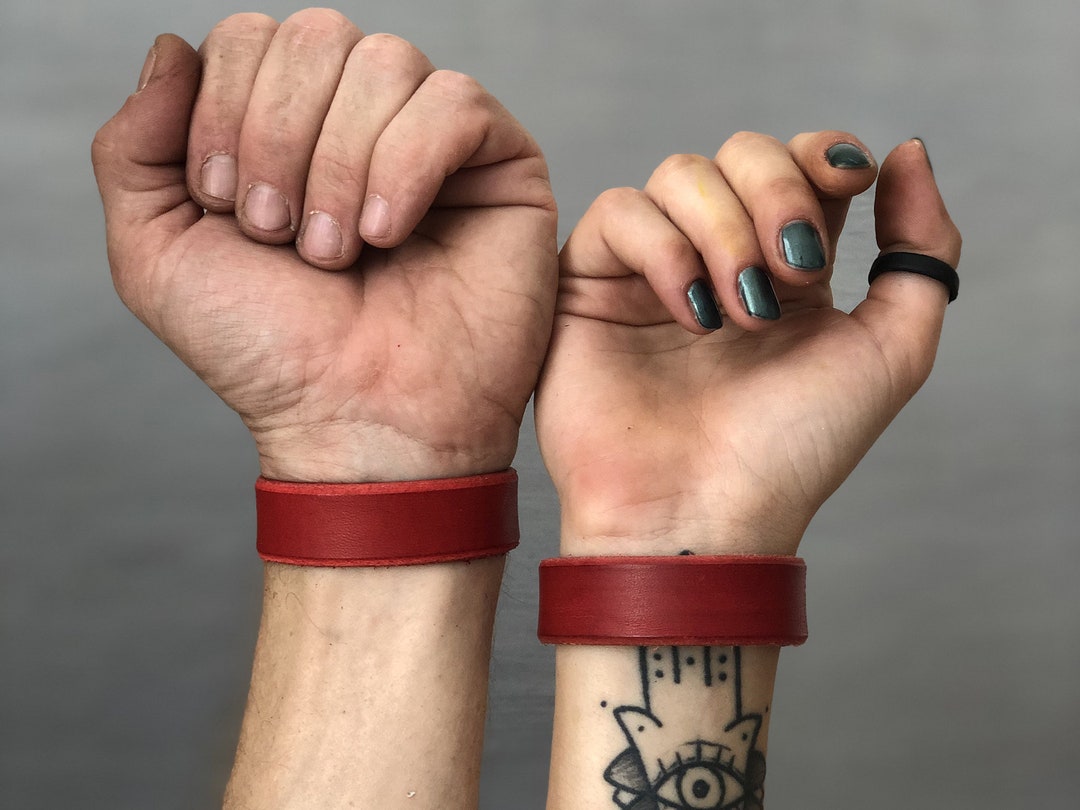 Red Leather Bracelet, Adjustable Full Grain Leather Bracelet, Made in ...