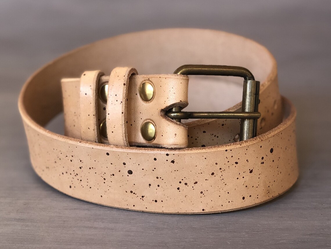 Tan Leather Belt With Custom Colorful Droplets and Burnished - Etsy
