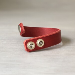 Red Leather Bracelet, Adjustable Full Grain Leather Bracelet, Made in ...