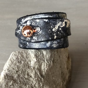 Brown Vintage Effect Leather Cuff Bracelet With Rose Gold Button, Full Grain Leather Design ...