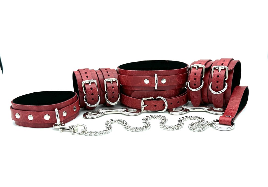 Leather Bondage Kit, ARYA, BDSM Sex Restraints, 7pc Cuffs Collar Leash Set, Bondage Harness ...