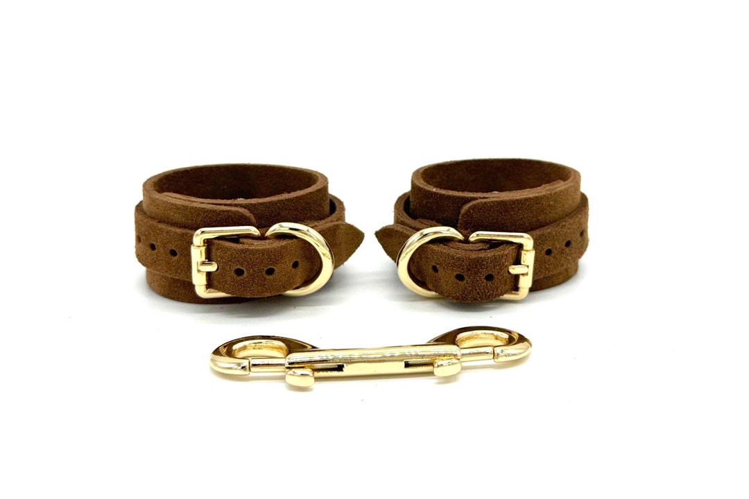 Bondage Handcuffs, Suede Wrist Cuffs SELENA, Brown BDSM Wrist Ankle ...