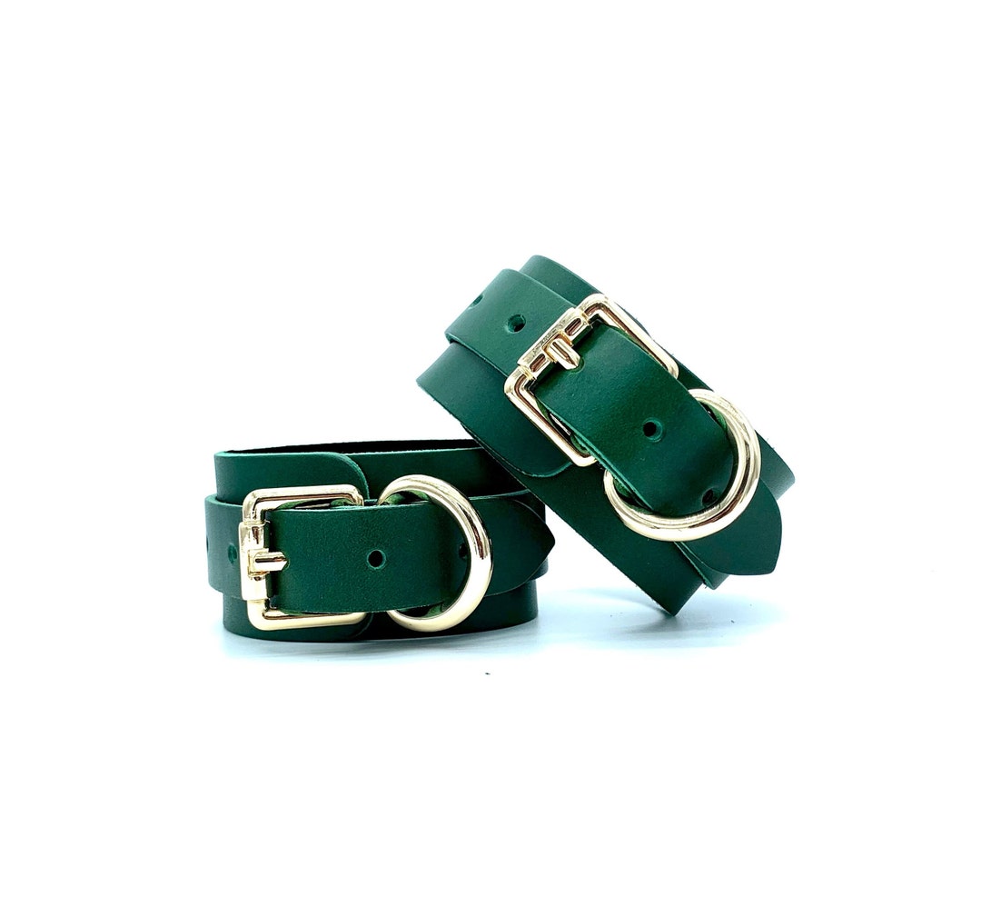 Green Leather Handcuffs MONA, Bondage BDSM Wrist Ankle Cuffs for Women ...