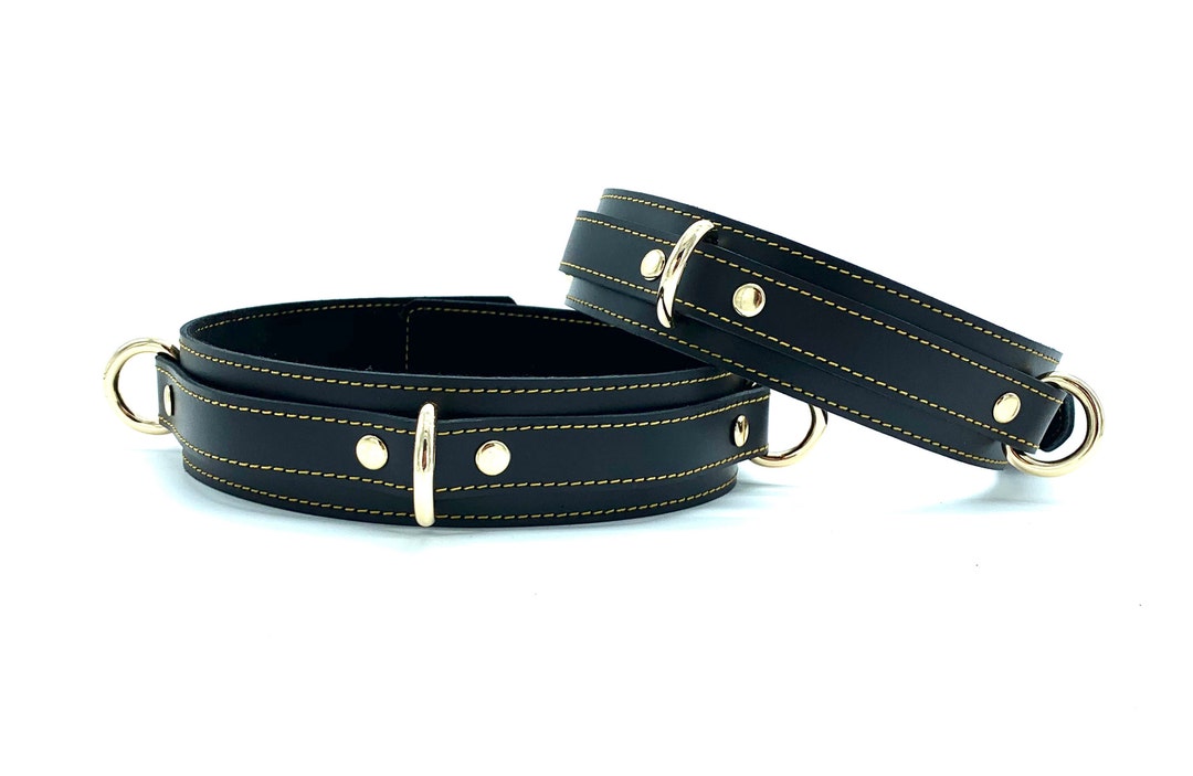 Leather Thigh Cuffs, TANGO, Black BDSM Leg Restraints, Handmade Thigh ...