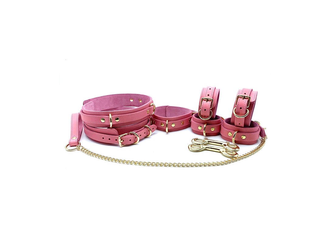 Luxury Bondage Set, TANGO, Pink Italian Leather BDSM Restraints Kit ...