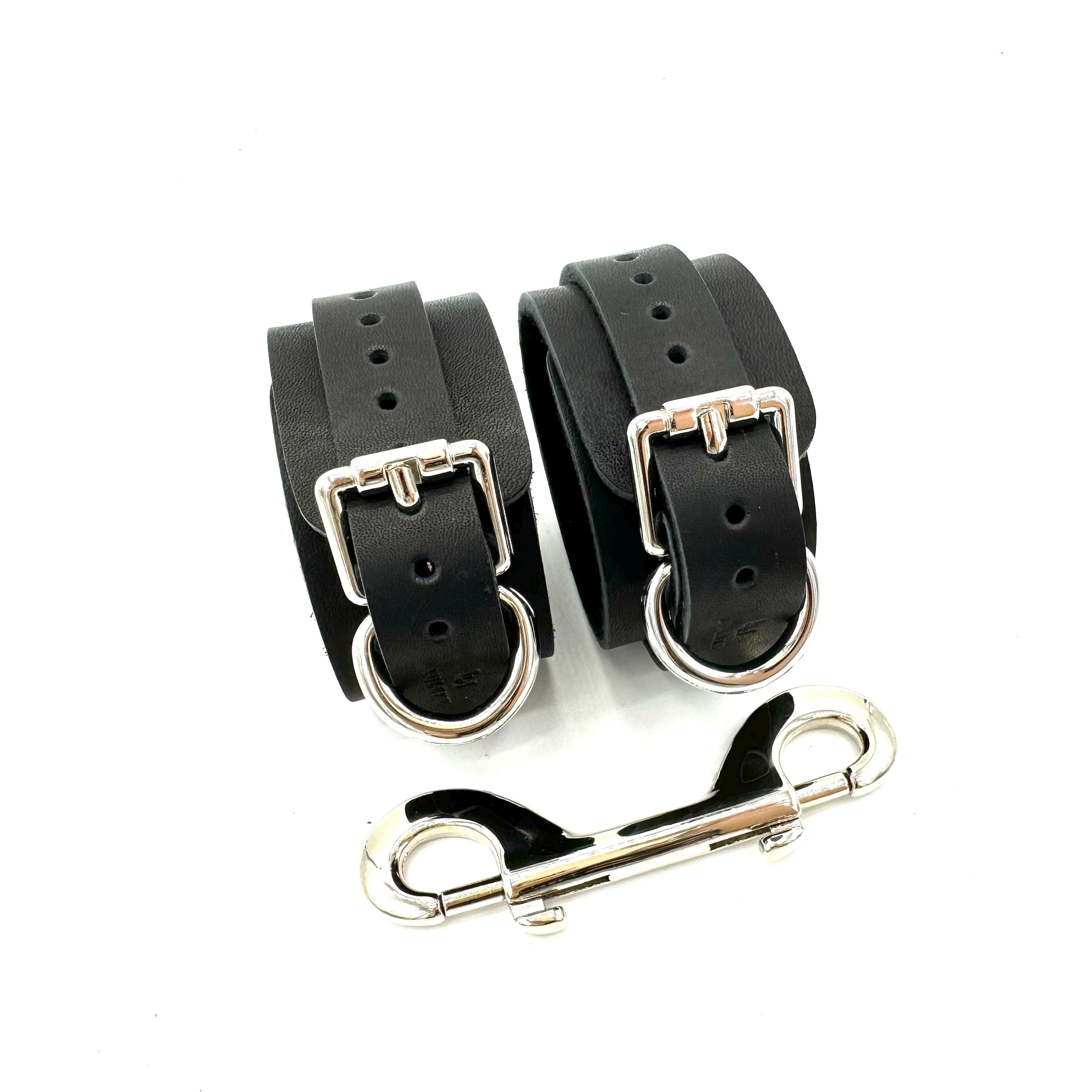 Beginner BDSM Restraint Set – Soft Leather Collar, Chain Leash, Cuffs ...