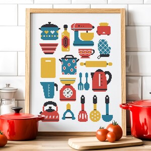 Retro Kitchen Counted Cross Stitch Pattern, Vintage Kitchen Utensils ...