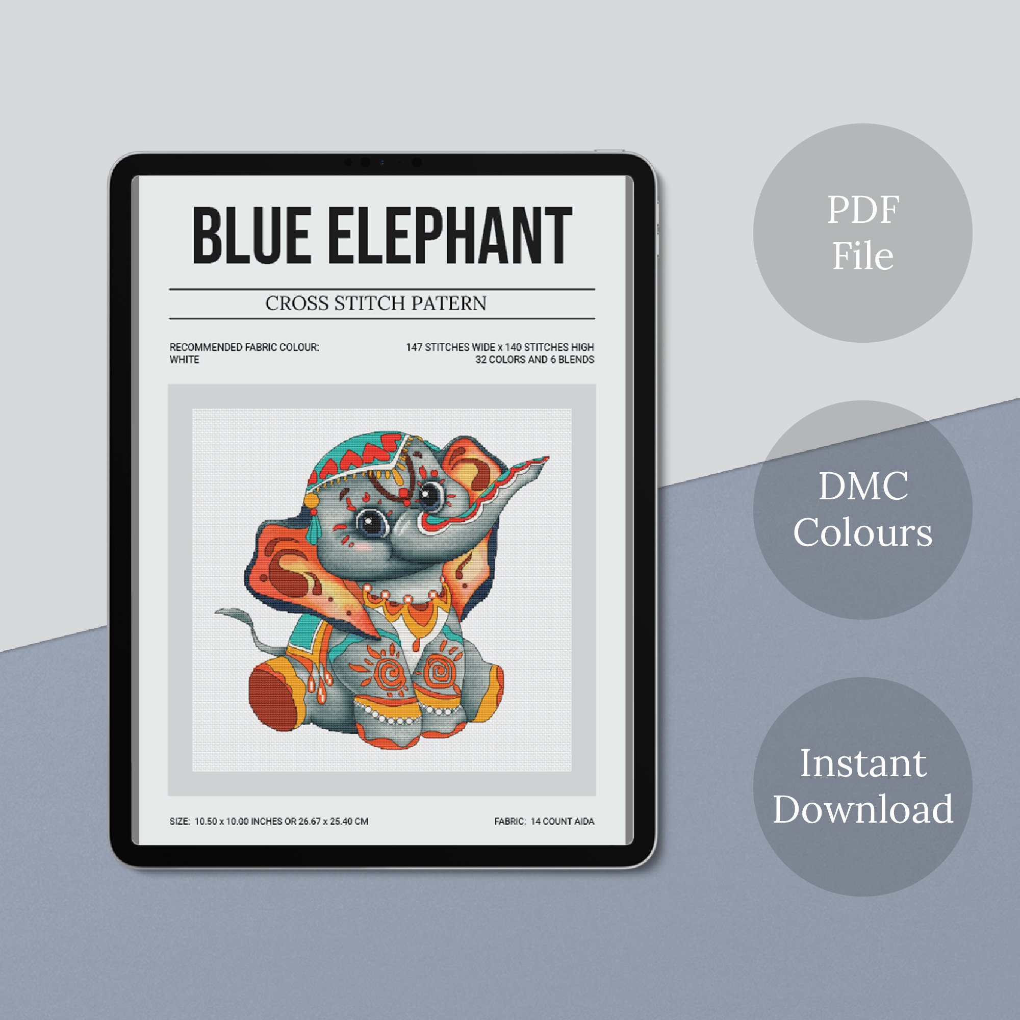 Elephant Cross Stitch Pattern, Cute Indian Elephant Counted Cross ...