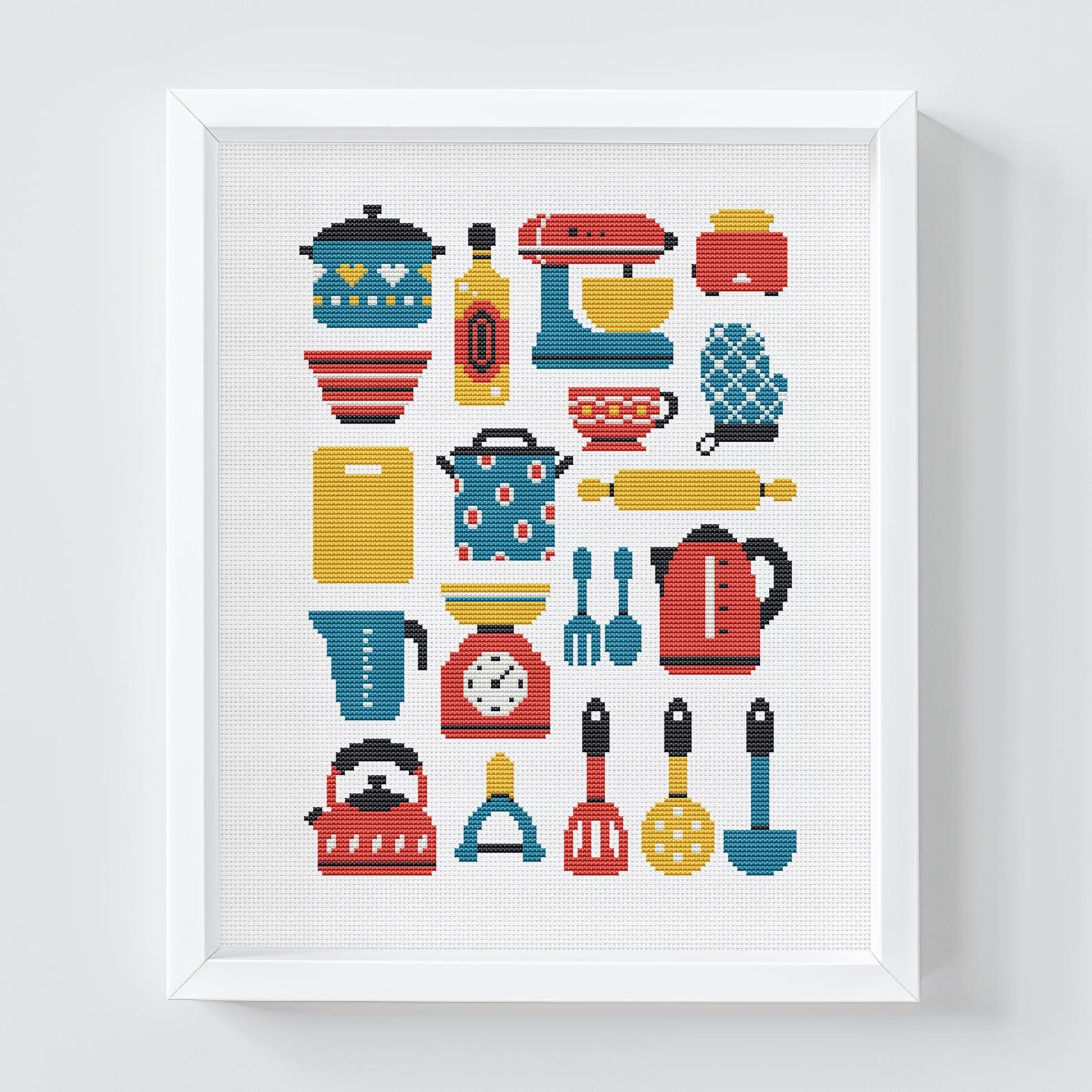 Retro Kitchen Counted Cross Stitch Pattern, Vintage Kitchen Utensils ...
