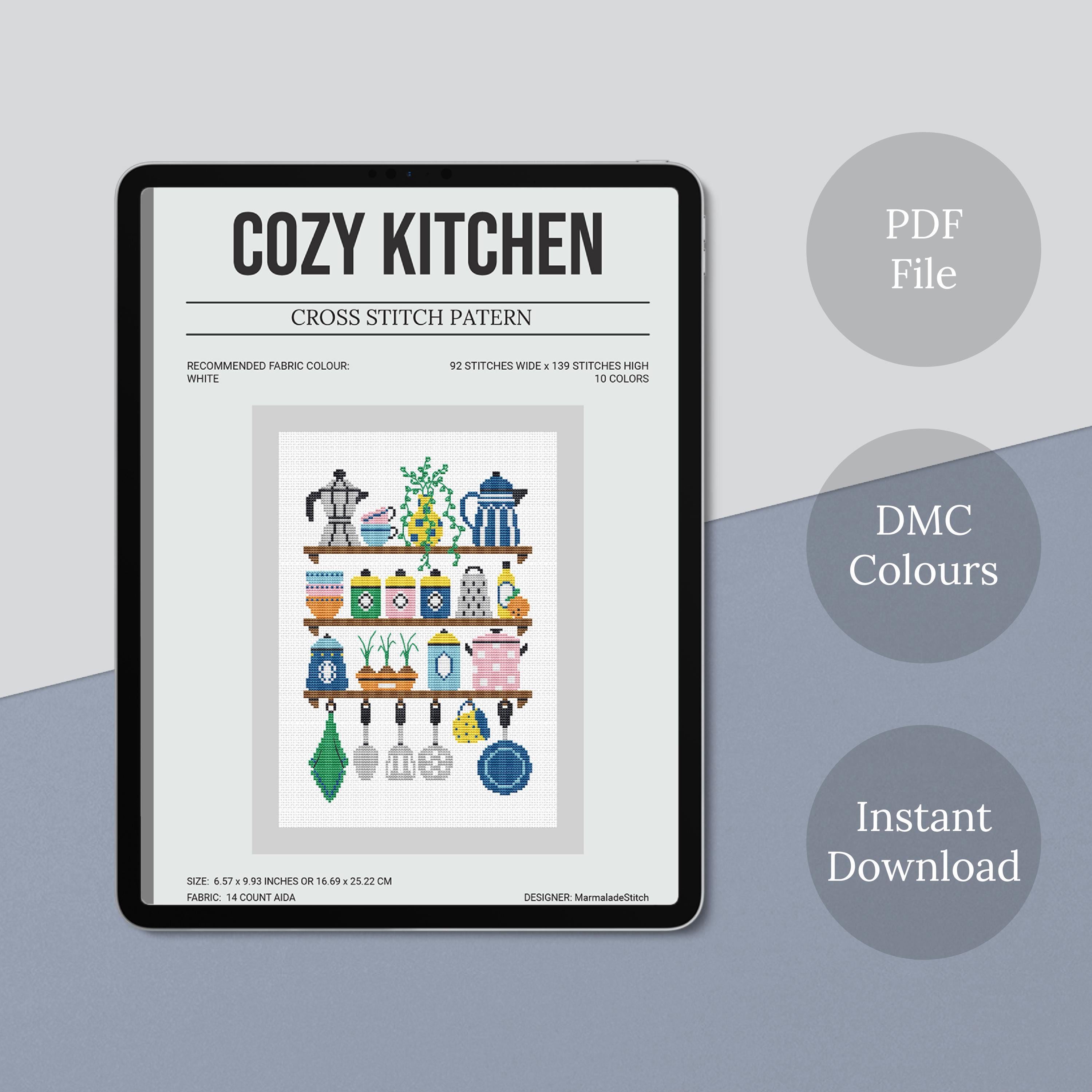 Cozy Kitchen Counted Cross Stitch Pattern, Kitchen Shelves, Cooking ...
