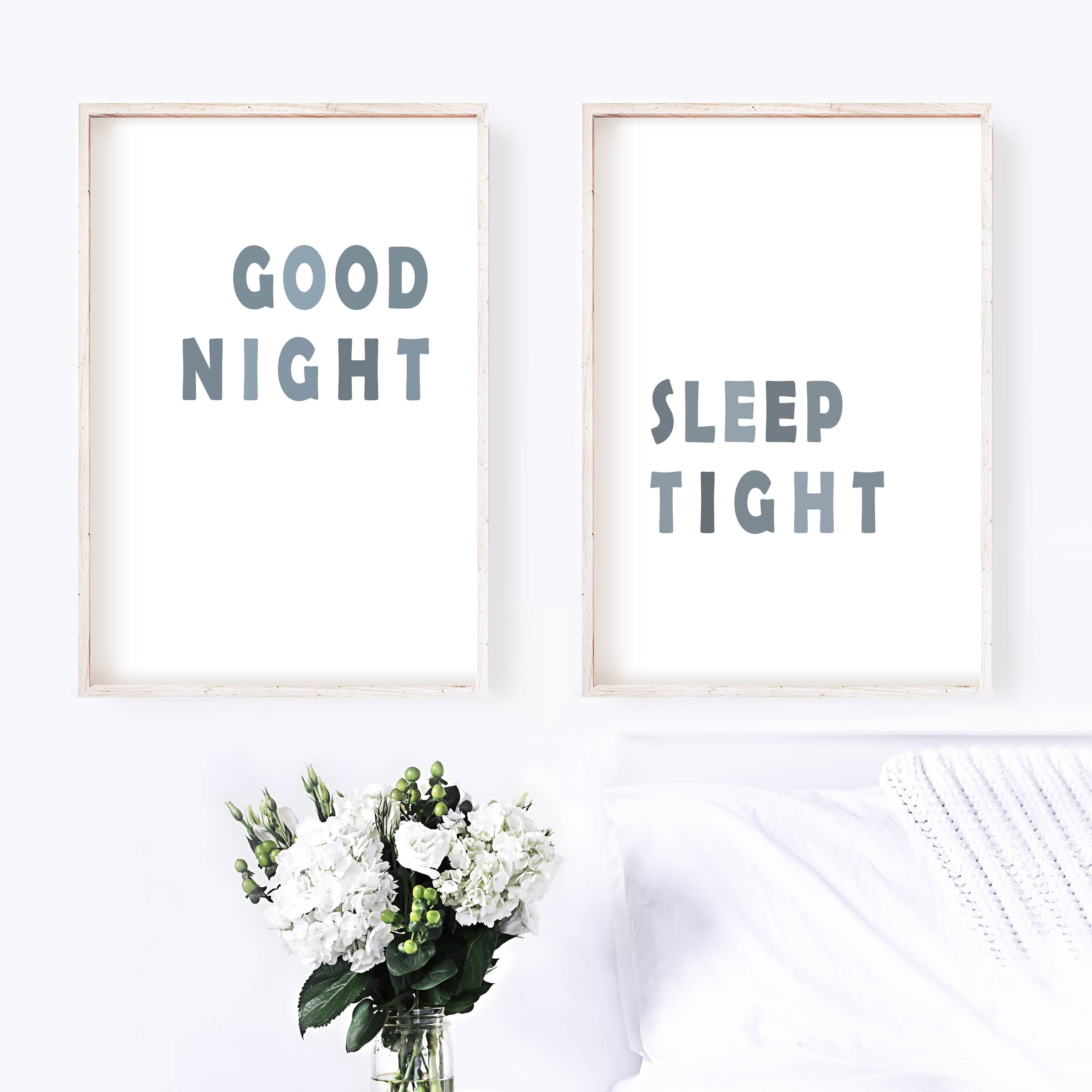 Good Night Sleep Tight Print, Kids Room Decor, Nursery Wall Art, Blue ...