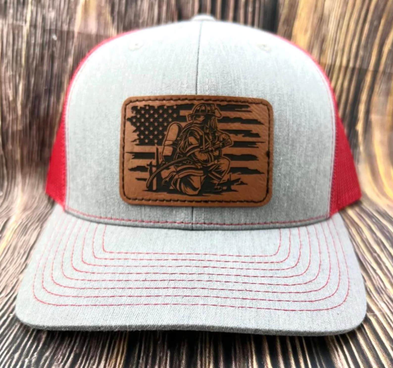 Firefighter Flag Leatherette Hat Patch With Adhesive Backing - Etsy