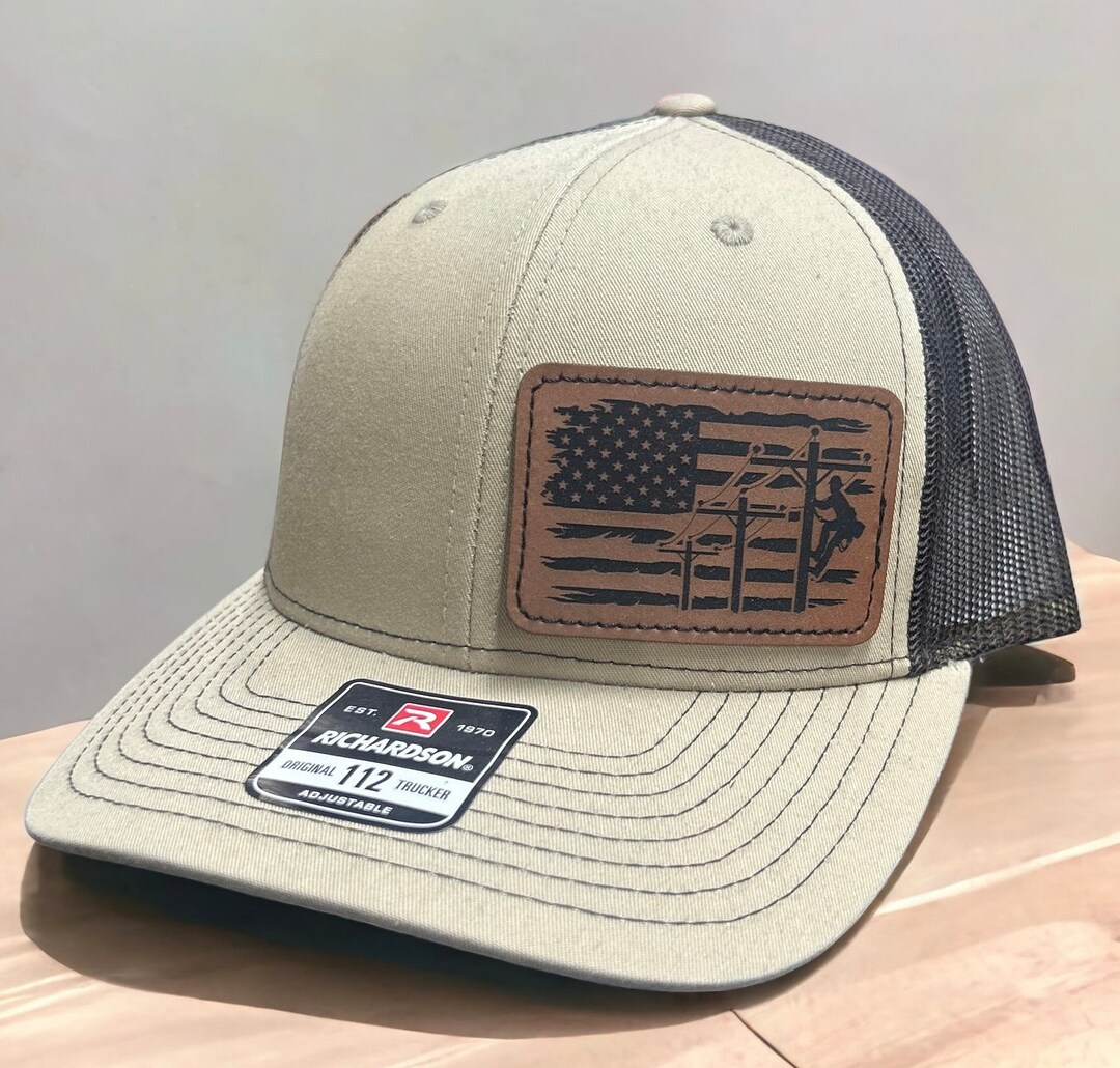 Rectangle Lineman Flag Leatherette Hat Patch With Adhesive Backing - Etsy
