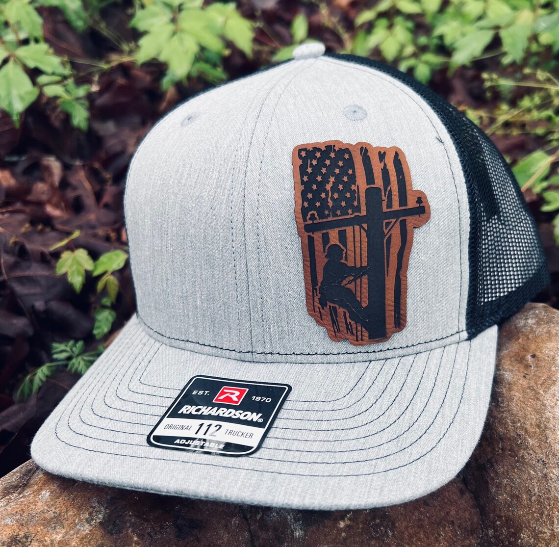 Lineman Flag Leatherette Hat Patch With Adhesive Backing - Etsy