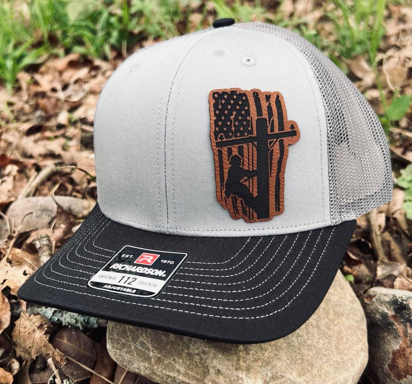 Lineman Flag Leatherette Hat Patch With Adhesive Backing - Etsy