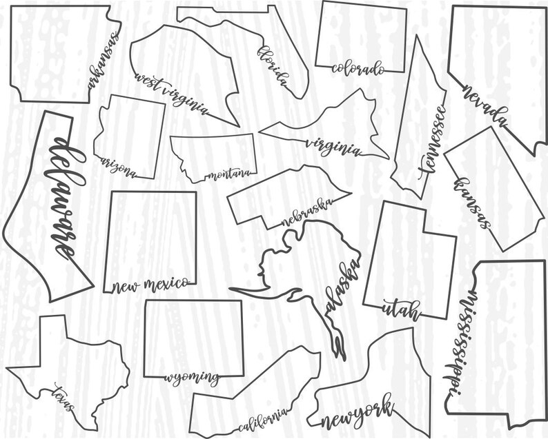 All 50 States Outline Svg Bundle United States Svg US - Etsy