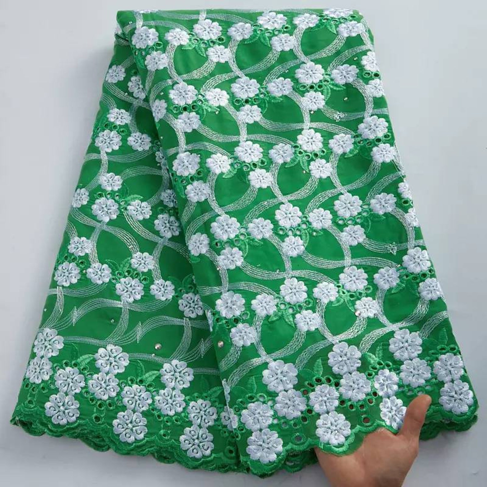 Green African Lace Fabric Embroidery Swiss Voile Lace in Switzerland ...
