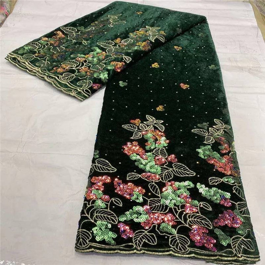 Green African Velvet Lace Fabric High Quality African French Lace ...