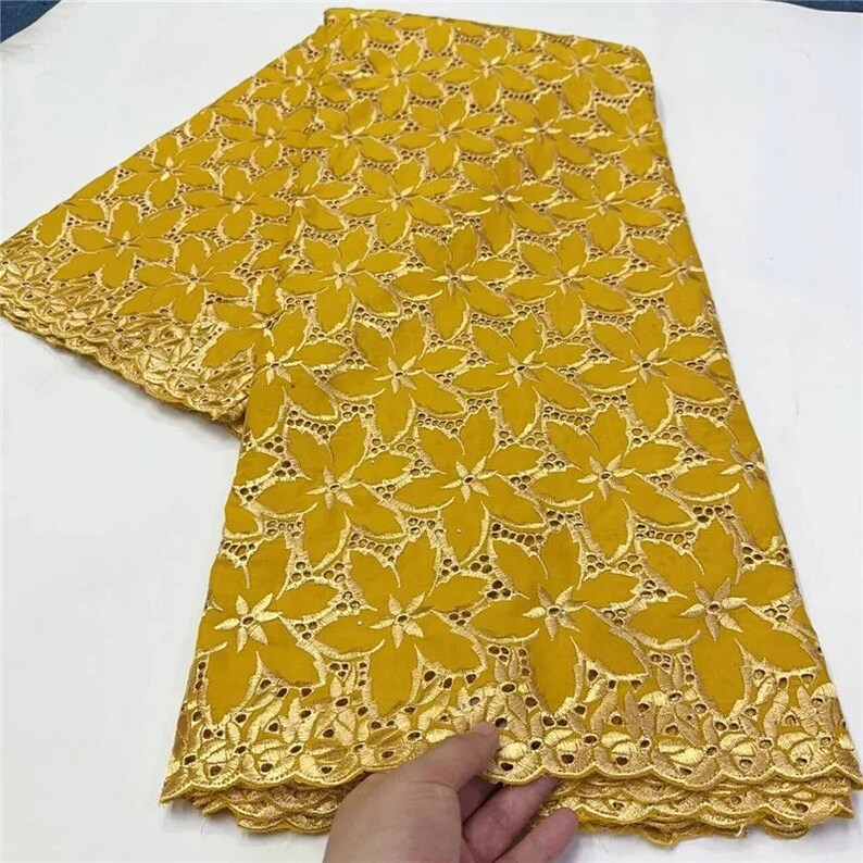 5 Yard Swiss Lace Fabric Heavy Beaded Embroidery African 100% Cotton ...