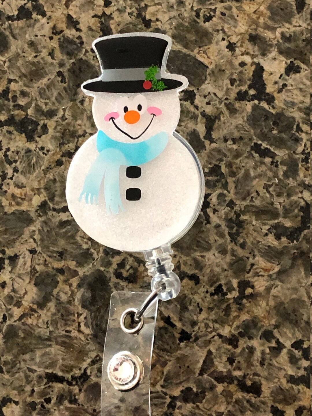 Snowman Acrylic Badge Reel, Christmas Badge Reel, Winter Badge Reel ...