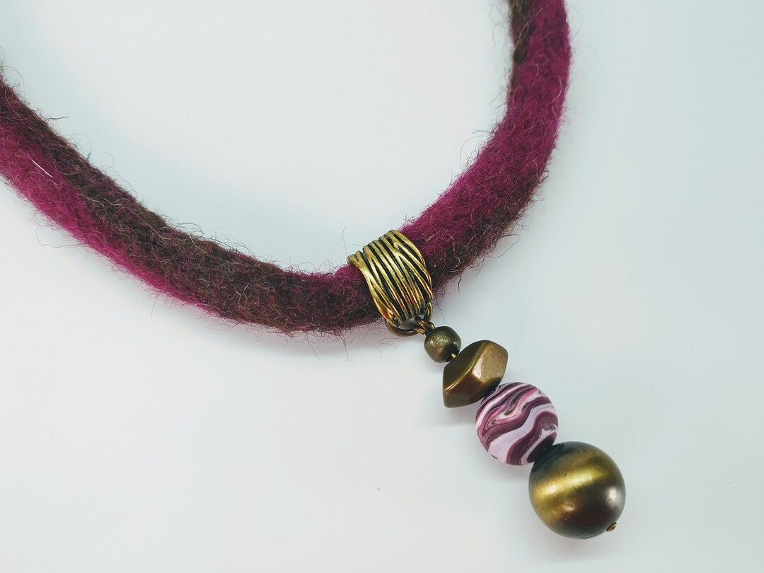 Necklace With Felt Wool and Polymer Clay Pendant - Etsy