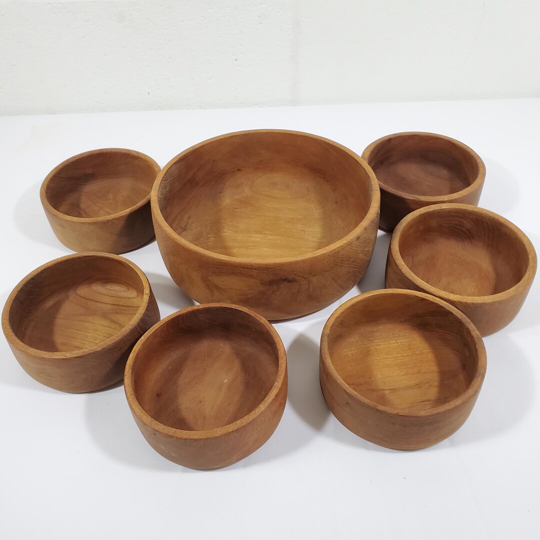 Teak Wood Bowl Set Includes Large Serving Bowl - Etsy