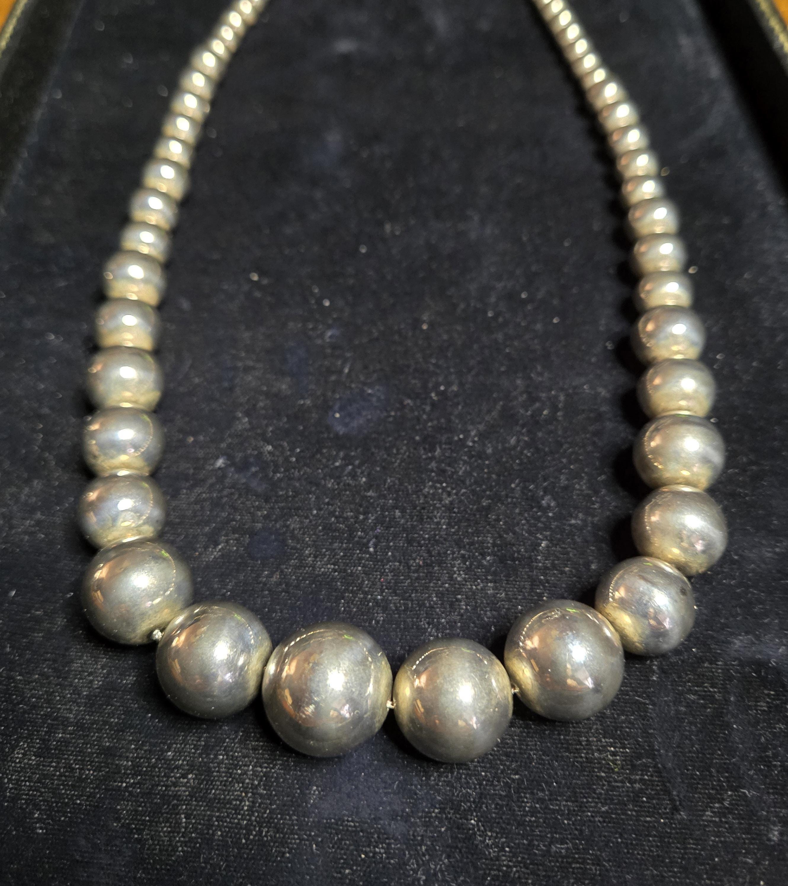 Vintage Navajo Pearl Necklace. 24” Sterling Silver Native American ...
