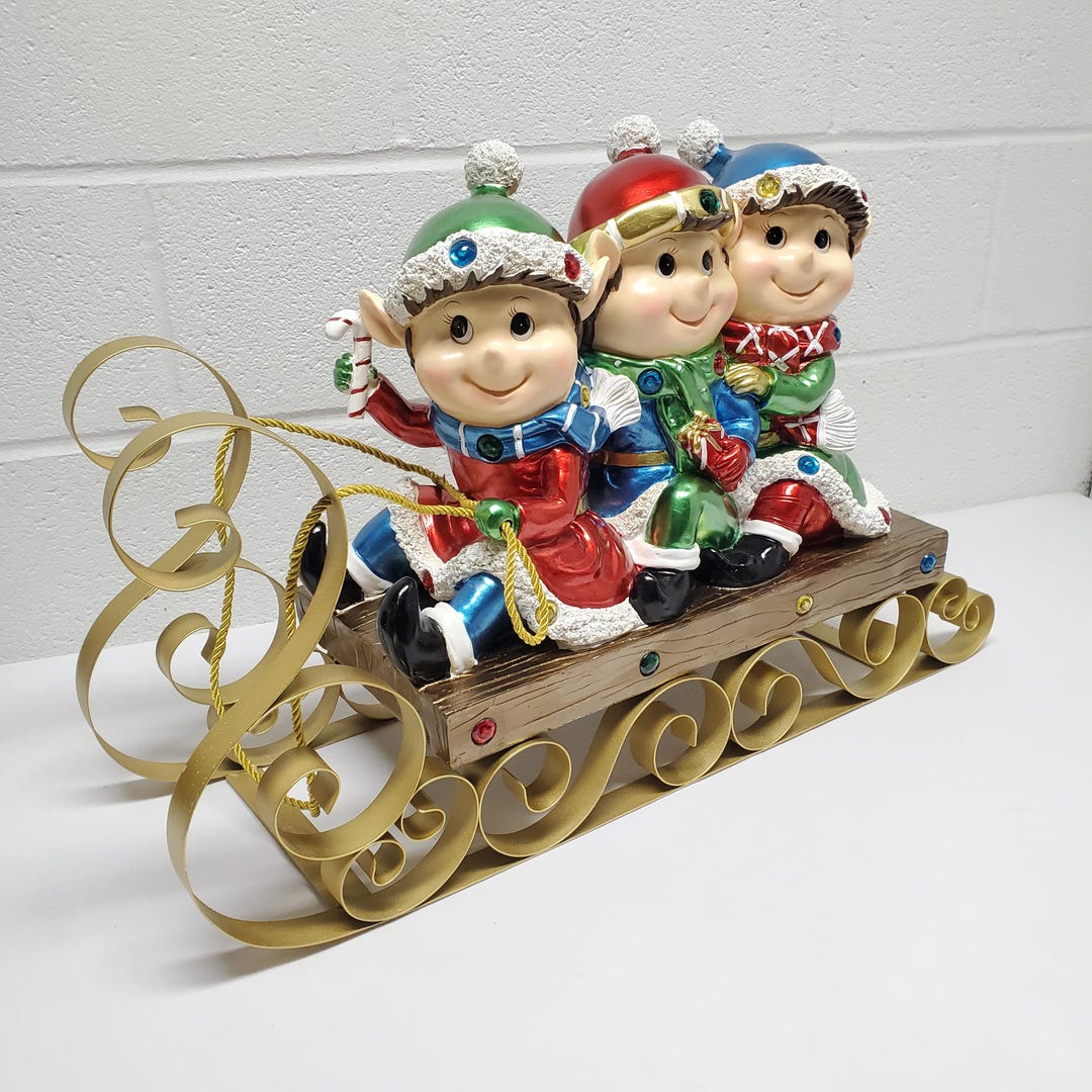 Christmas Elves, Kringle Express on Sleigh 28” Resin Figurine, LED ...