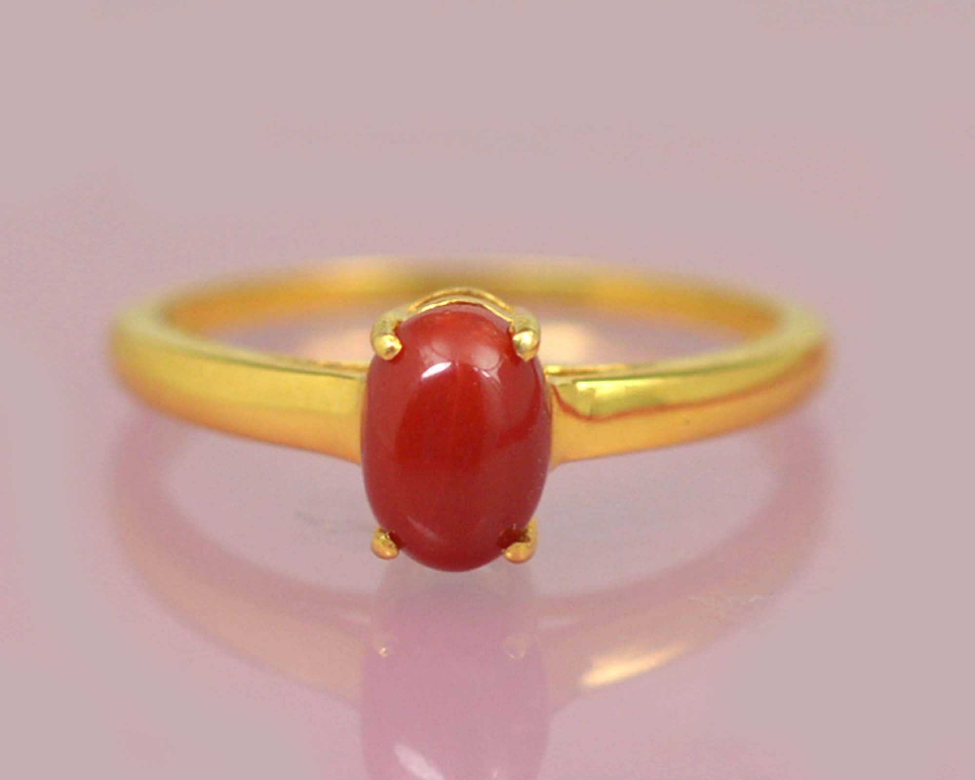 Natural Coral Ring 14K Yellow Gold Ring Coral Gold Ring Red | Etsy