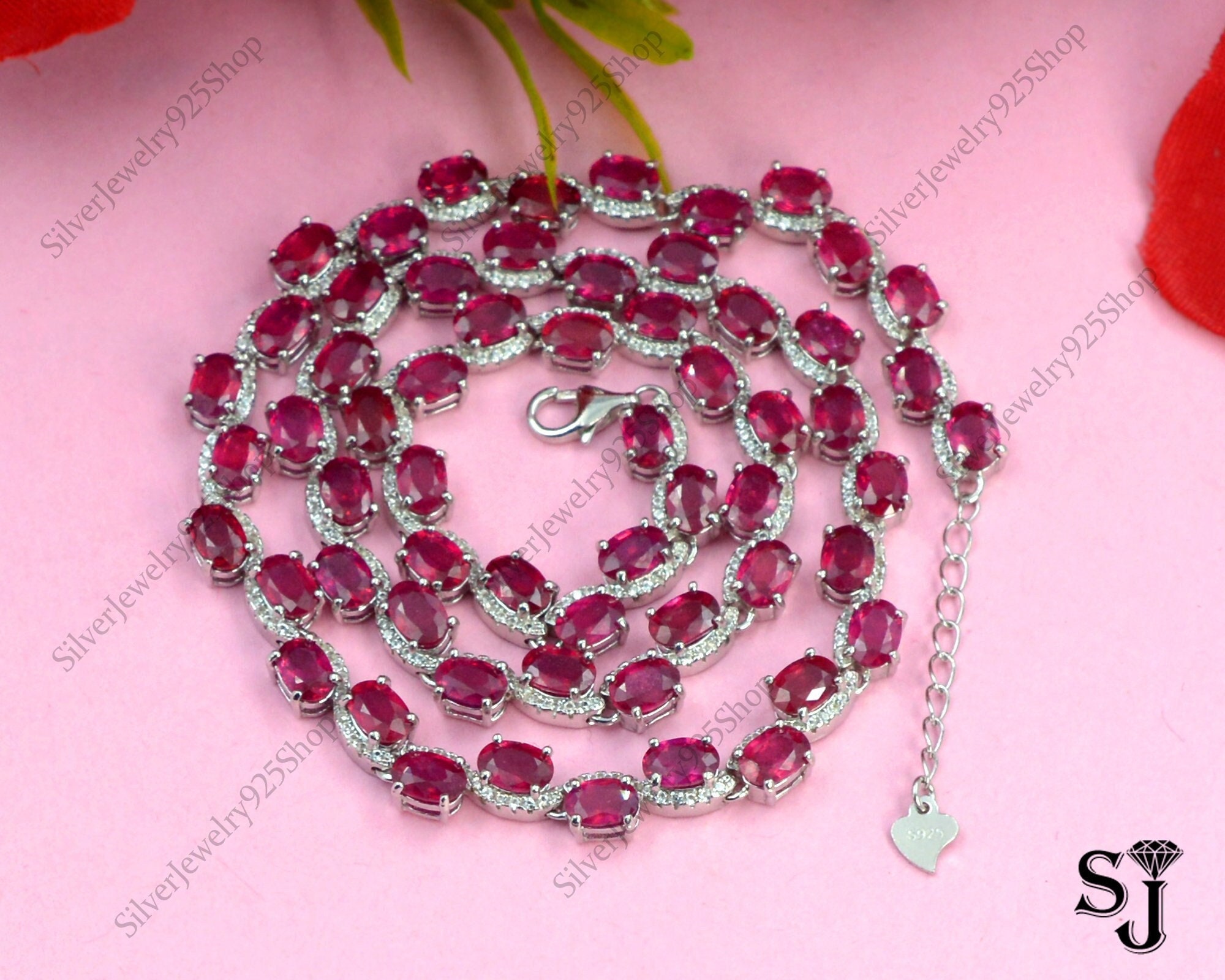 925 Sterling Silver Natural Red Ruby Cut Necklace 6X4 MM | Etsy