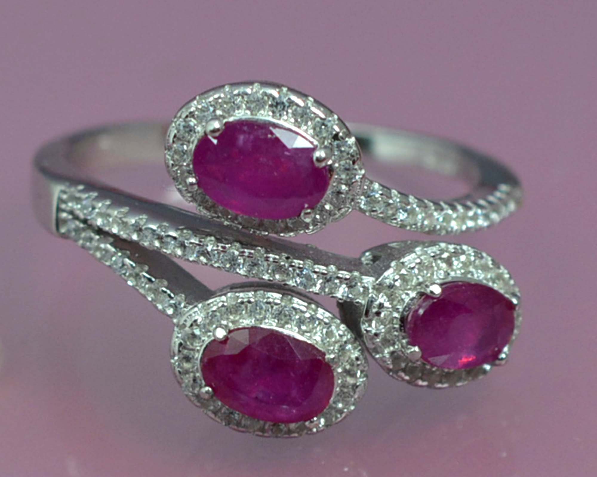 Natural Ruby Ring 925 Sterling Silver Cluster Ring Gemstone - Etsy UK