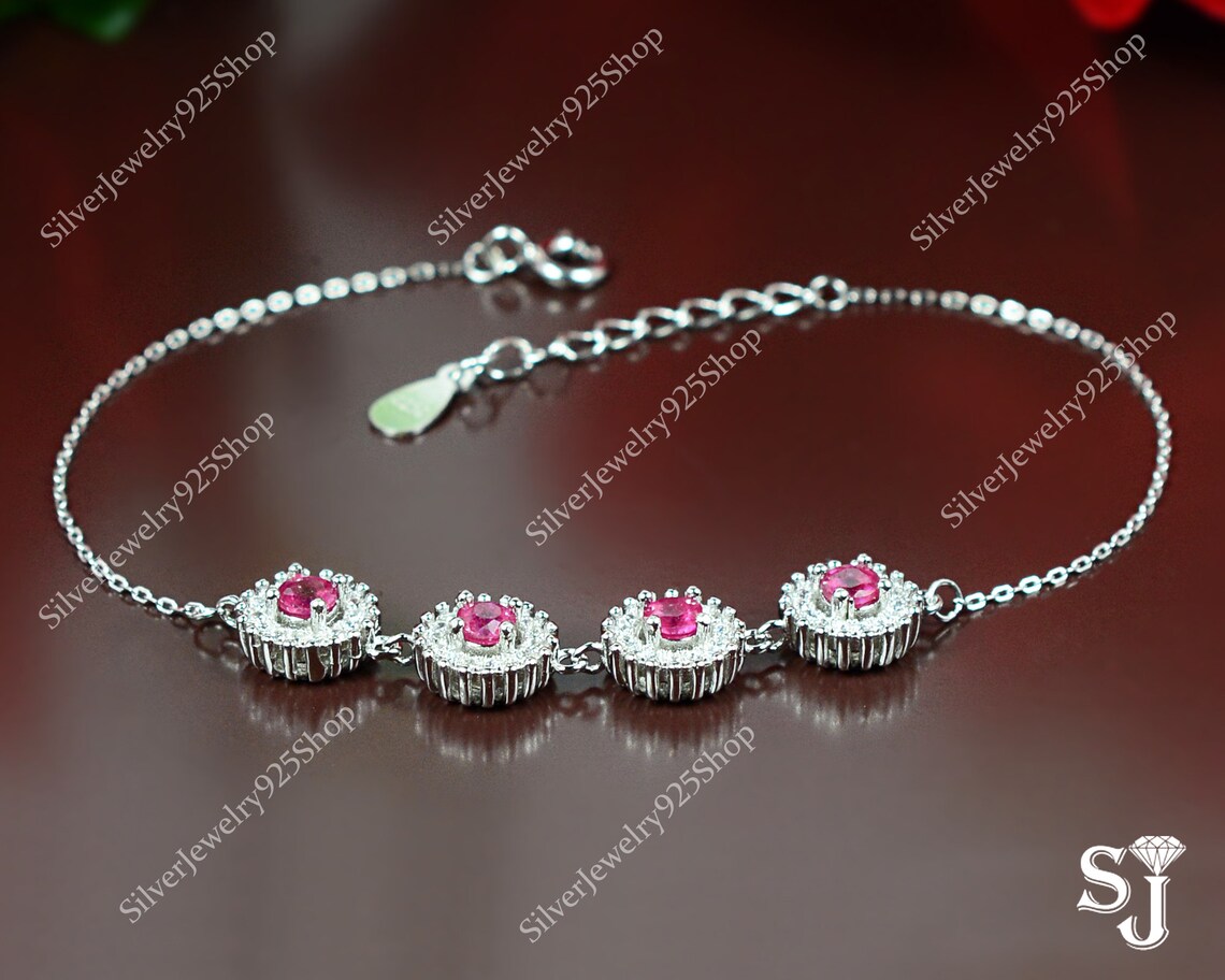 Natural Red Ruby Bracelet 925 Sterling Silver July - Etsy