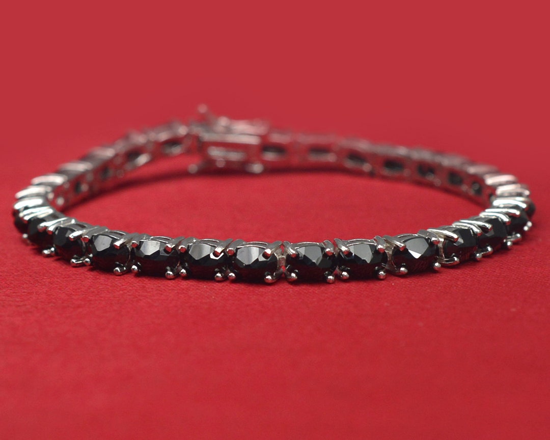 Natural Black Spinel Bracelet, 925 Sterling Silver, Tennis Bracelet ...