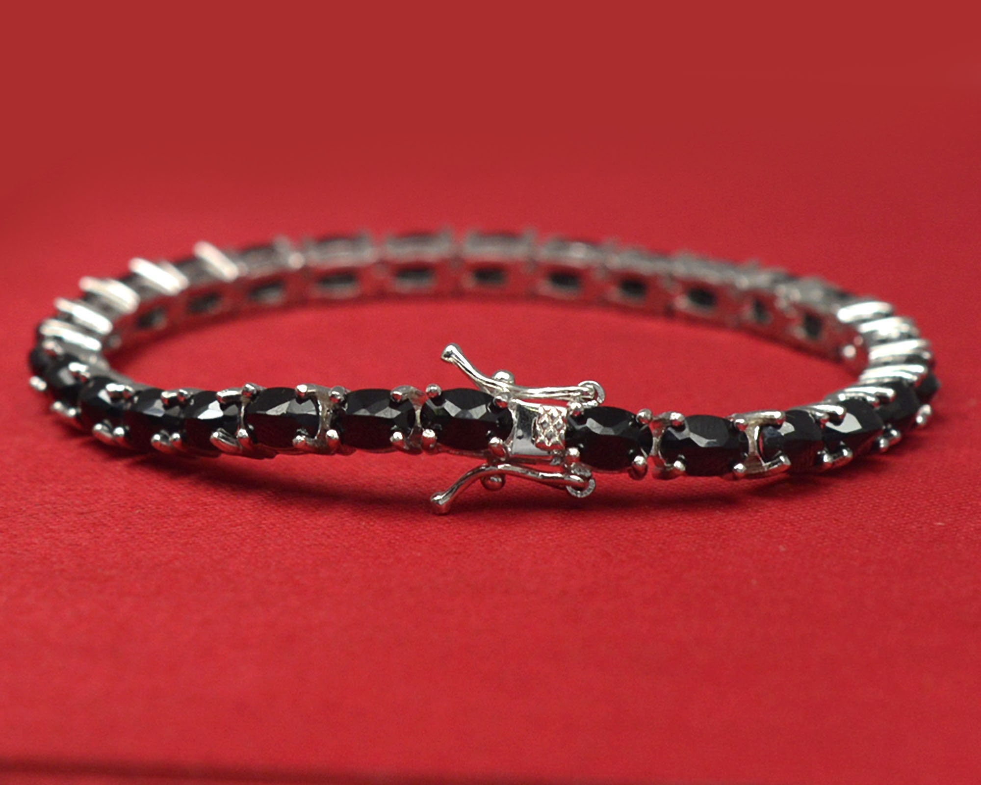 Natural Black Spinel Bracelet 925 Sterling Silver Tennis - Etsy UK